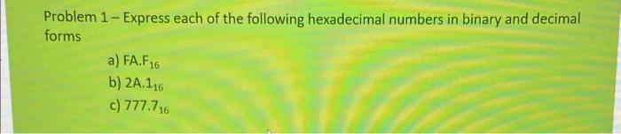 Solved Problem 1 - Express each of the following hexadecimal | Chegg.com
