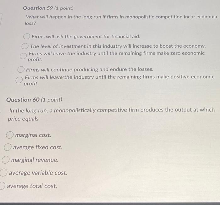 Solved 3 Question 56 (1 point) Under a marginal cost pricing | Chegg.com
