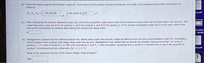 Solved (b) Solve the linear program formulated in part (o). | Chegg.com