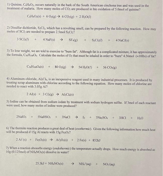Solved 1) Quinine, C6H4O2, occurs naturally in the bark of | Chegg.com