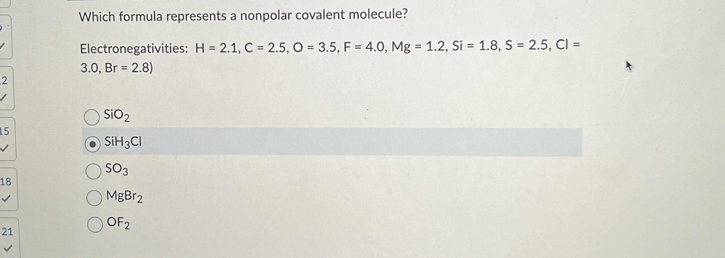 Solved Which formula represents a nonpolar covalent | Chegg.com