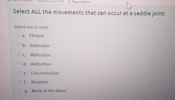Solved Select ALL the movements that can occur at a saddle | Chegg.com
