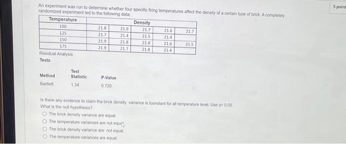 Solved An experiment was run to determine whether four | Chegg.com
