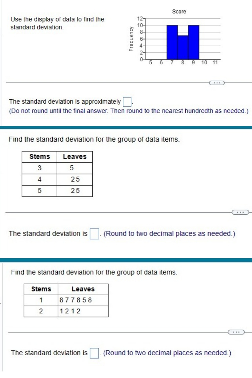 Solved Use the display of data to find the standard | Chegg.com