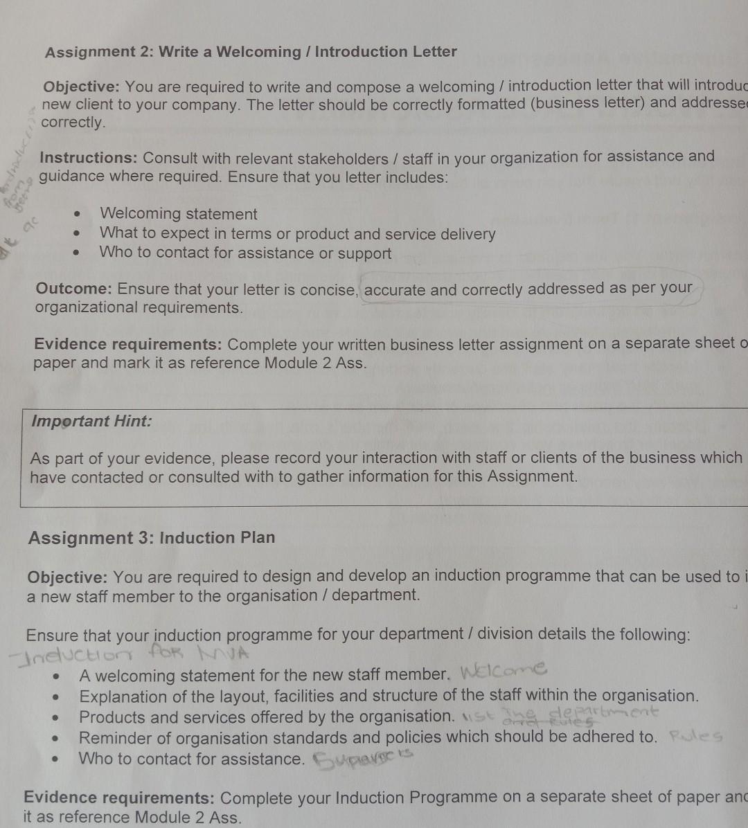 Solved Assignment 2: Write a Welcoming / Introduction Letter | Chegg.com