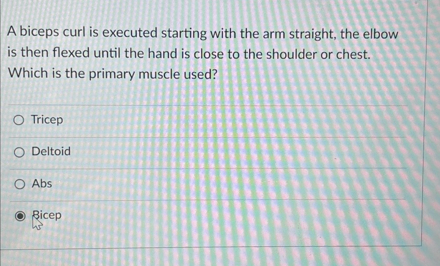 Solved A biceps curl is executed starting with the arm | Chegg.com