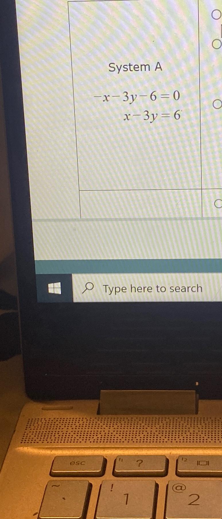 Solved System A-x-3y-6=0x-3y=6 ﻿Type here to search | Chegg.com