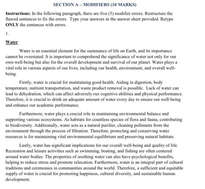 SECTION A - MODIFIERS (10 MARKS) Instructions: In the | Chegg.com