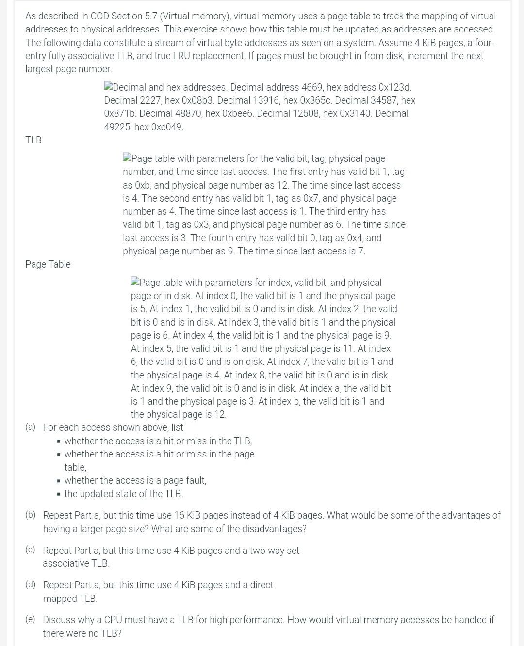 Solved D Section 5.7 (Virtual memory), virtual memory uses a | Chegg.com