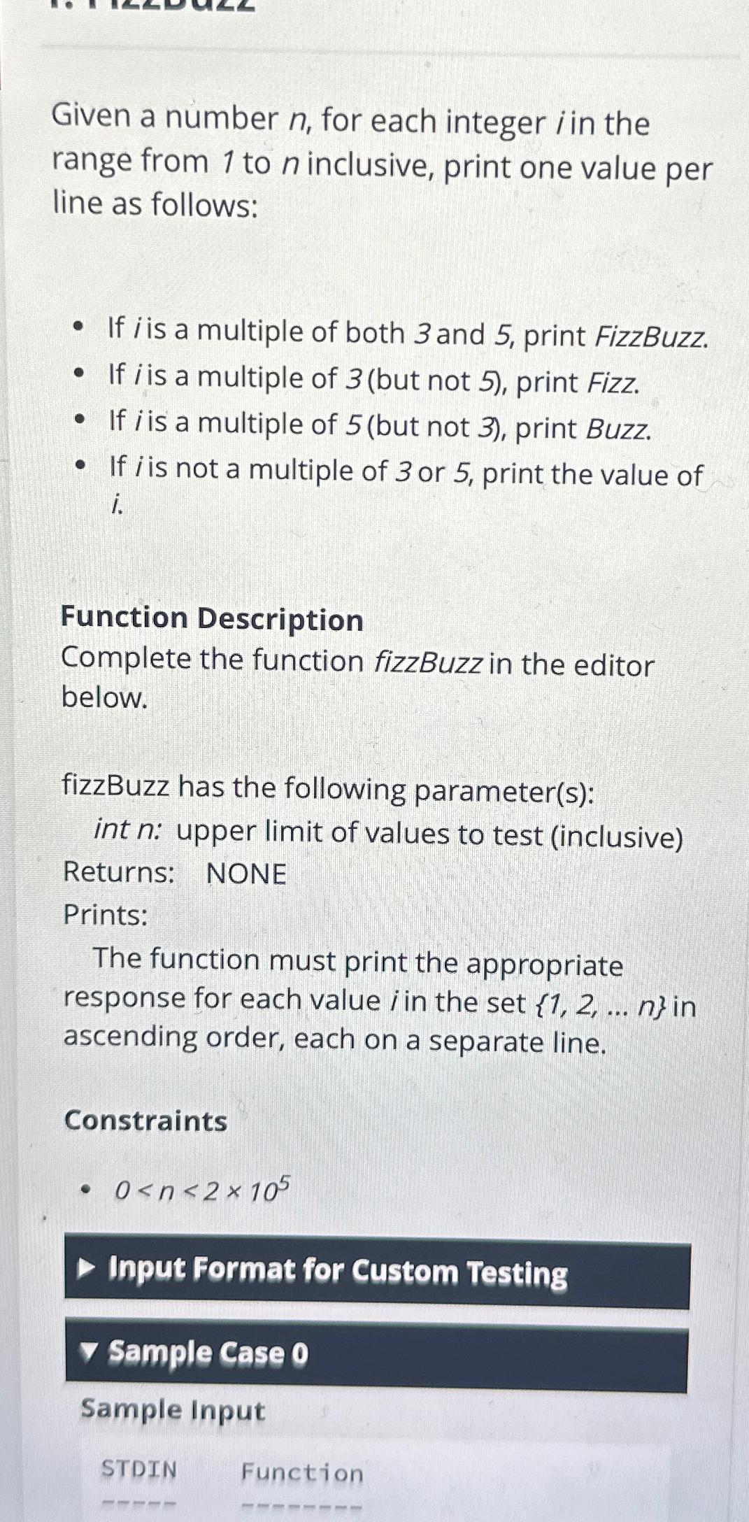 Given a number n, ﻿for each integer i ﻿in the range | Chegg.com