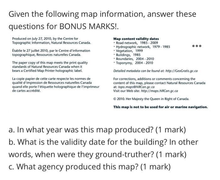 Solved Given The Following Map Information Answer These 