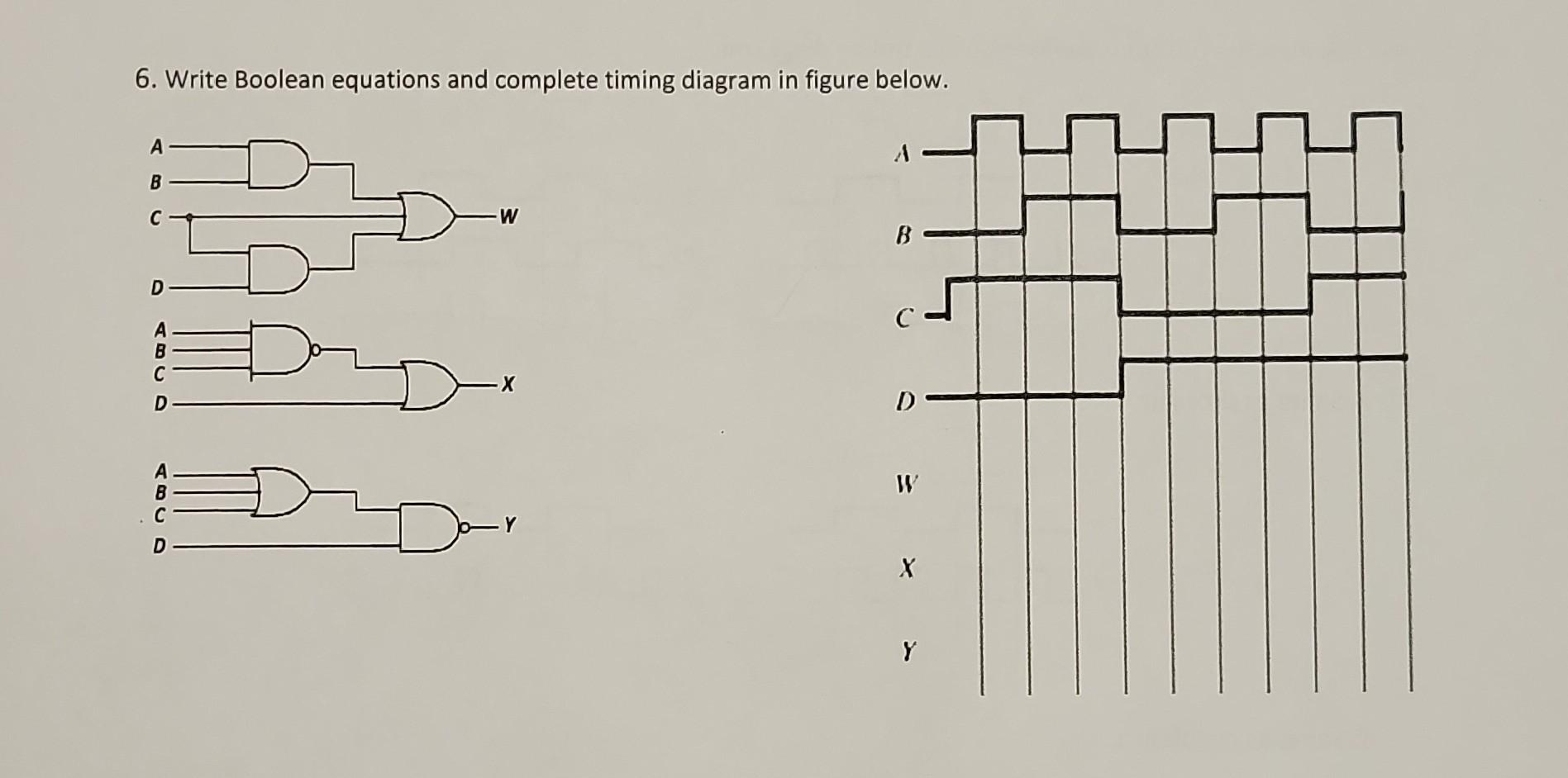 Solved 6. Write Boolean equations and complete timing | Chegg.com Solved 6. Write Boolean equations and complete timing | Chegg.com