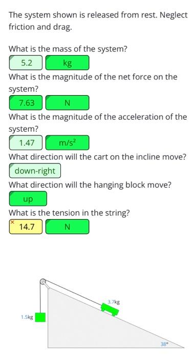 Solved The system shown is released from rest. Neglect | Chegg.com