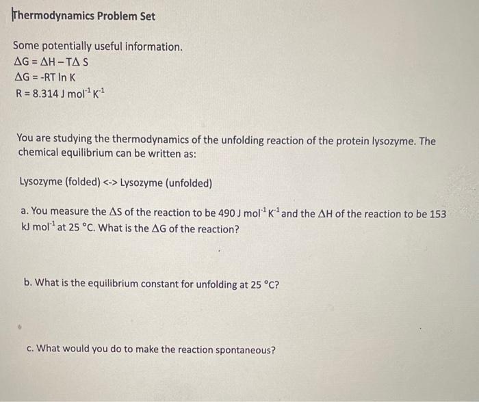 Solved Thermodynamics Problem Set Some potentially useful | Chegg.com