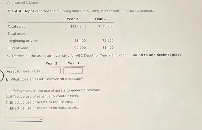 Solved Analyze ABC Depot The ABC Depot reported the | Chegg.com