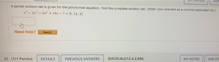 Solved *** A partial solution set is given for the | Chegg.com