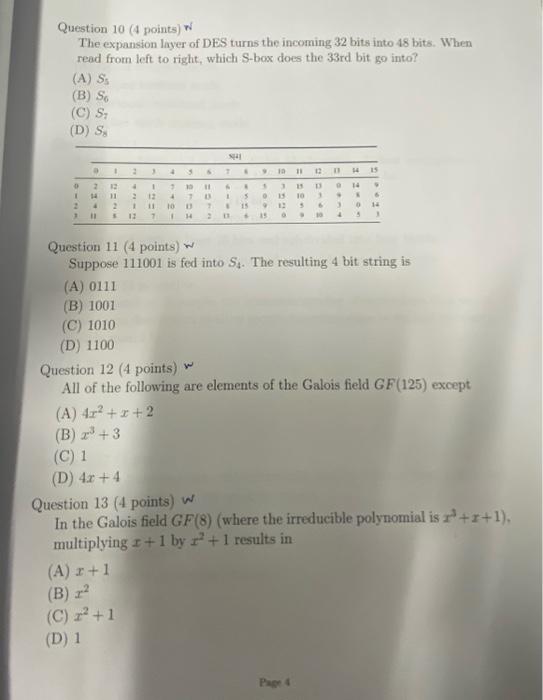 Solved Question 10 (4 points) N The expansion layer of DES | Chegg.com
