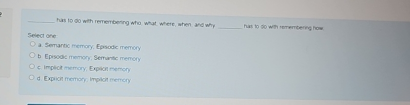 Solved has to do with remembering who, what, where, when, | Chegg.com