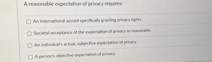 Solved A reasonable expectation of privacy requires: An | Chegg.com