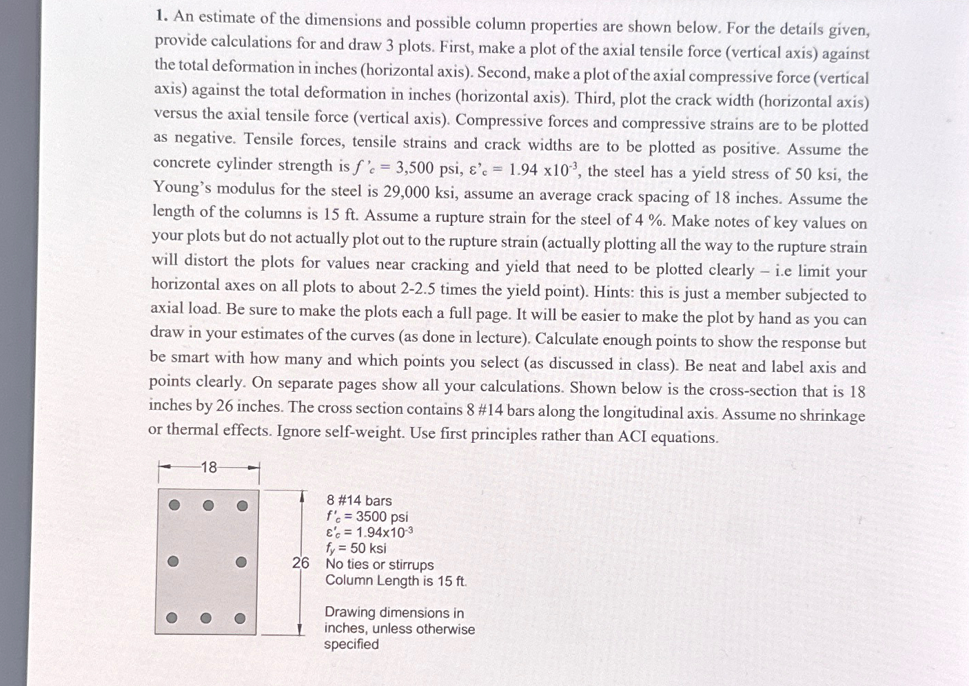 Solved An estimate of the dimensions and possible column | Chegg.com