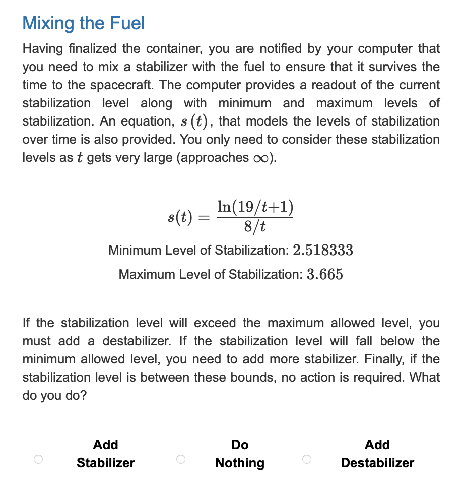 Solved Mixing the FuelHaving finalized the container, you | Chegg.com