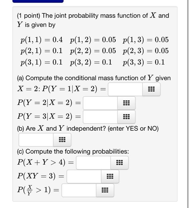 Solved (1 point) The joint probability mass function of X | Chegg.com
