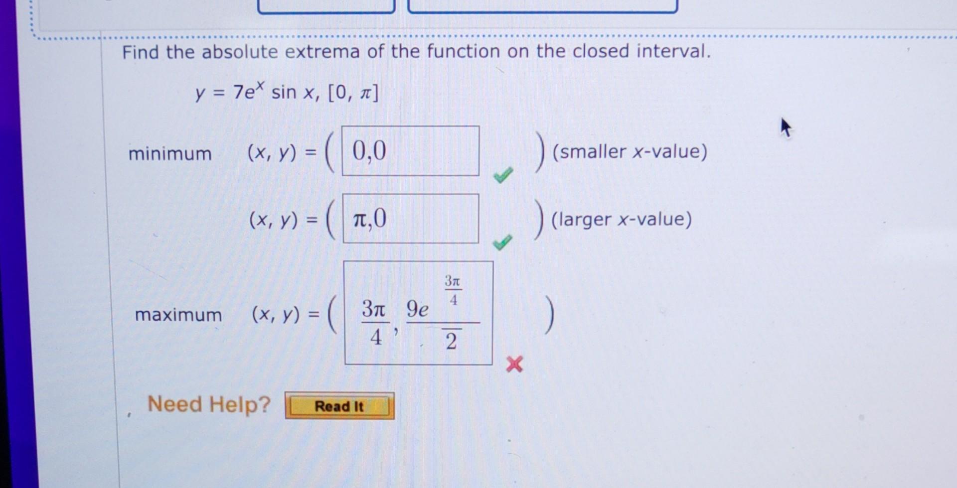 Solved Find the absolute extrema of the function on the | Chegg.com