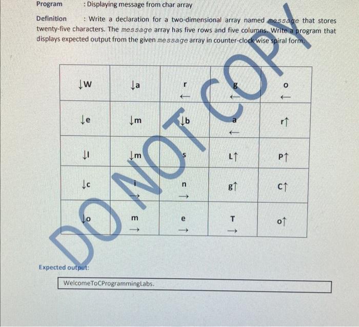Solved Program : Displaying message from char array | Chegg.com