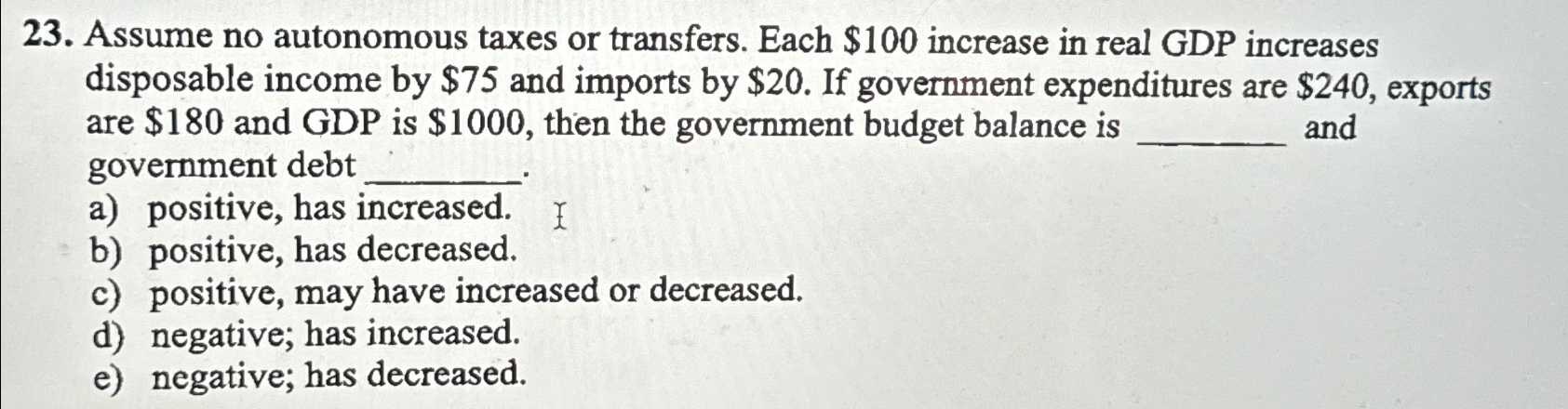 Solved Assume no autonomous taxes or transfers. Each $100 | Chegg.com