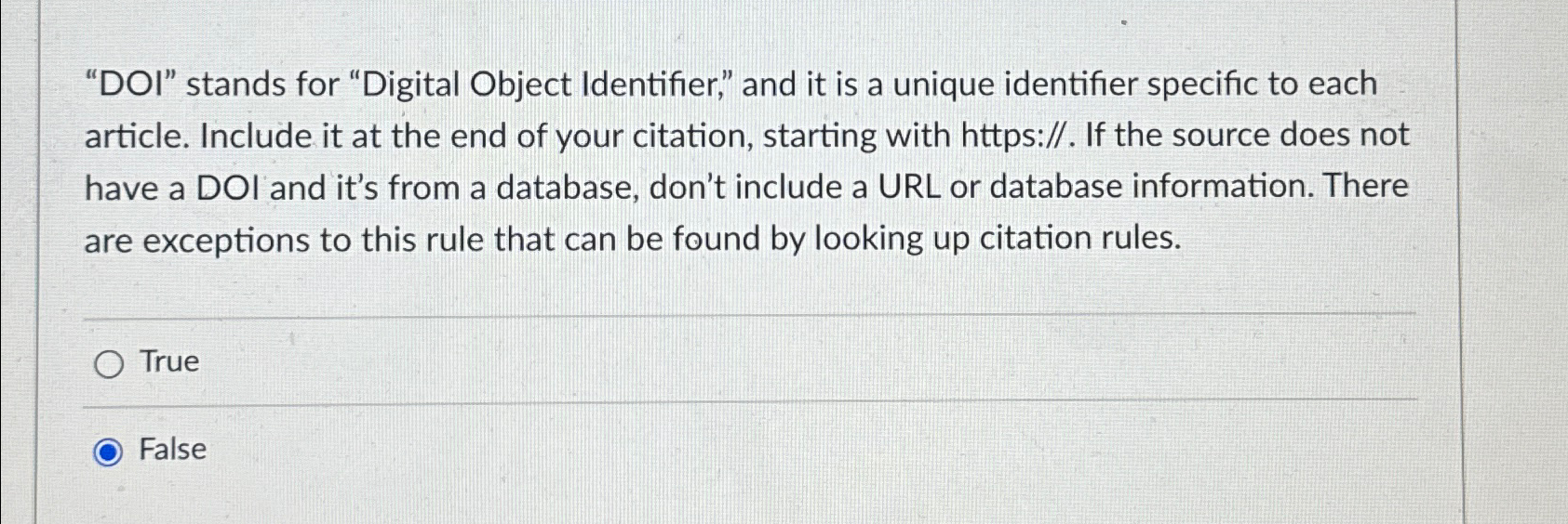 Solved "DOI" stands for "Digital Object Identifier," and it | Chegg.com