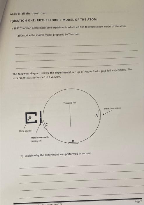 Solved Answer all the questions. QUESTION ONE: RUTHERFORD'S | Chegg.com