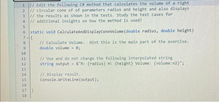 Solved Edit the following C# method that calculates the | Chegg.com