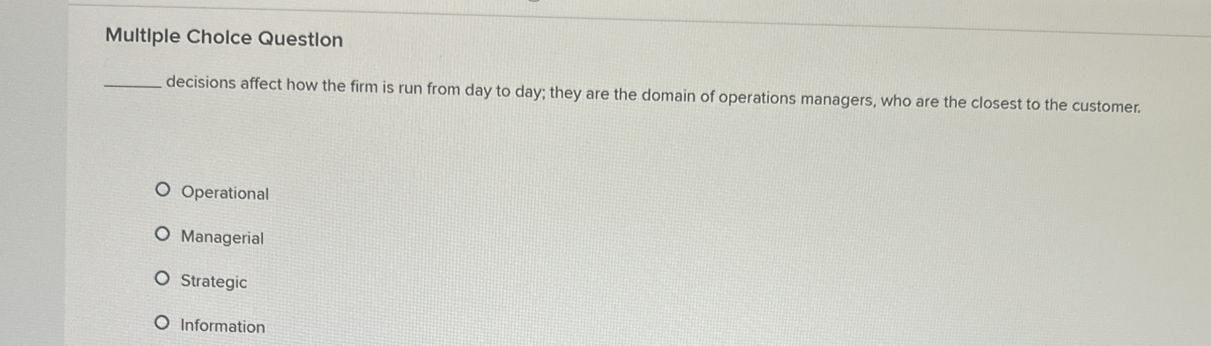 Solved Multiple Cholce Questlondecisions affect how the firm | Chegg.com