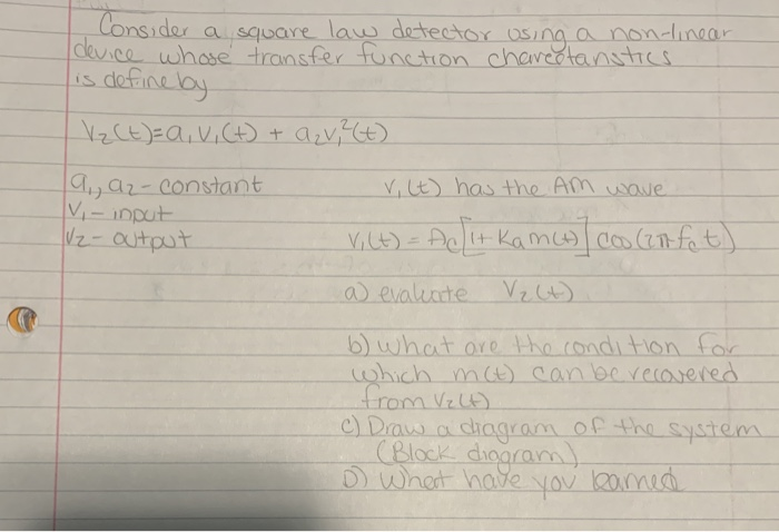 Solved Consider a square law detector using a non-linear | Chegg.com