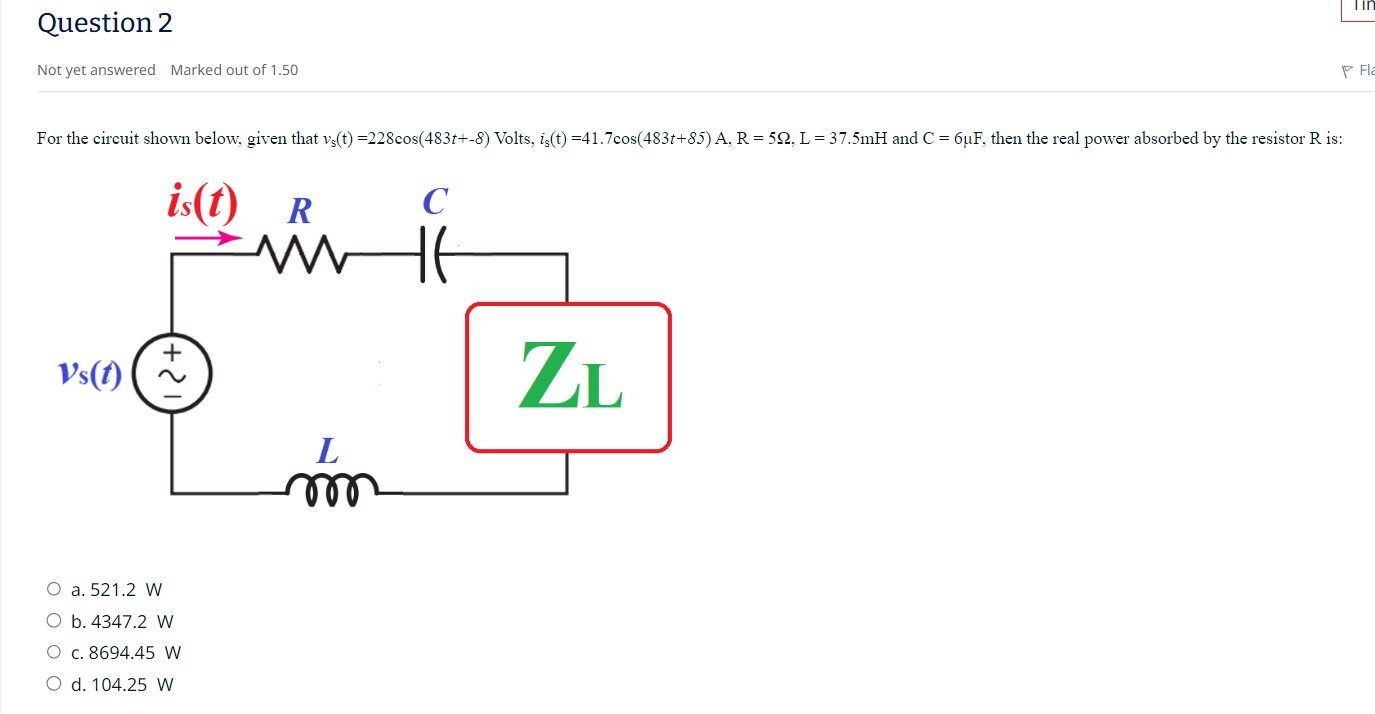 Solved Question 2Not yet answered Marked out of 1.50For the | Chegg.com