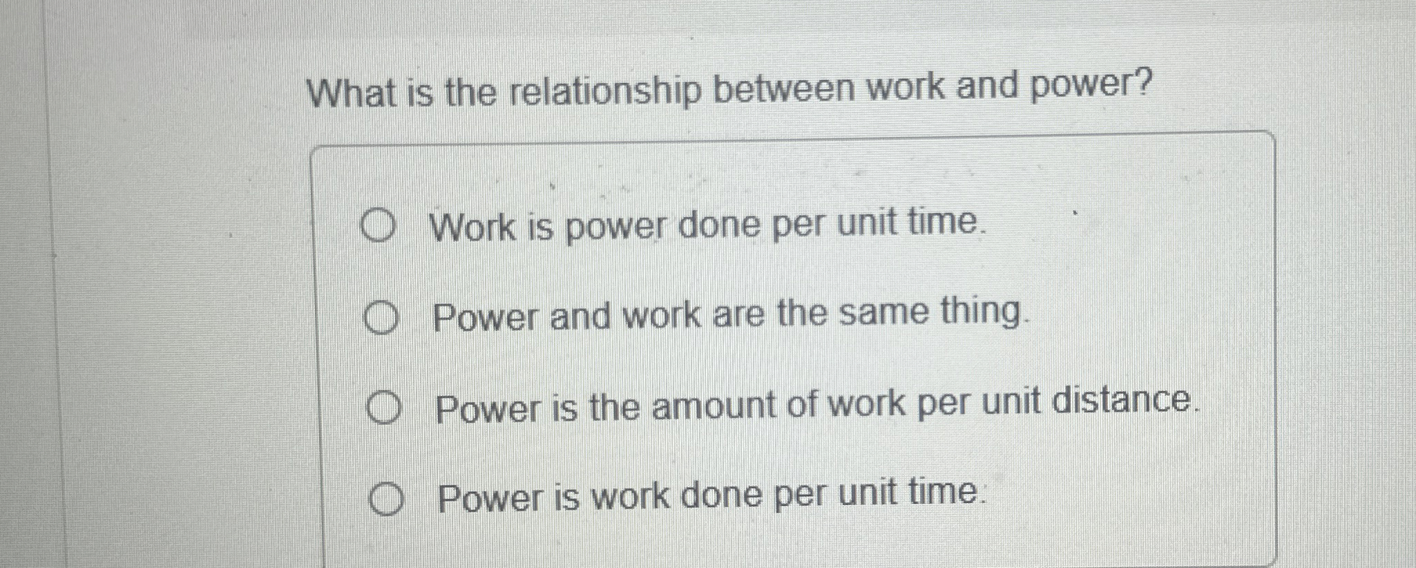Solved What is the relationship between work and power?Work | Chegg.com