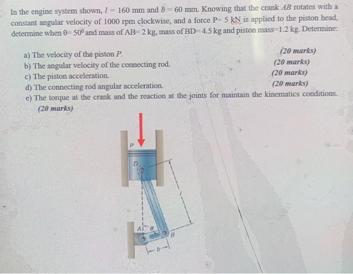Solved In the engine system shown, 1 = 160 mm and b = 60 mm. | Chegg.com