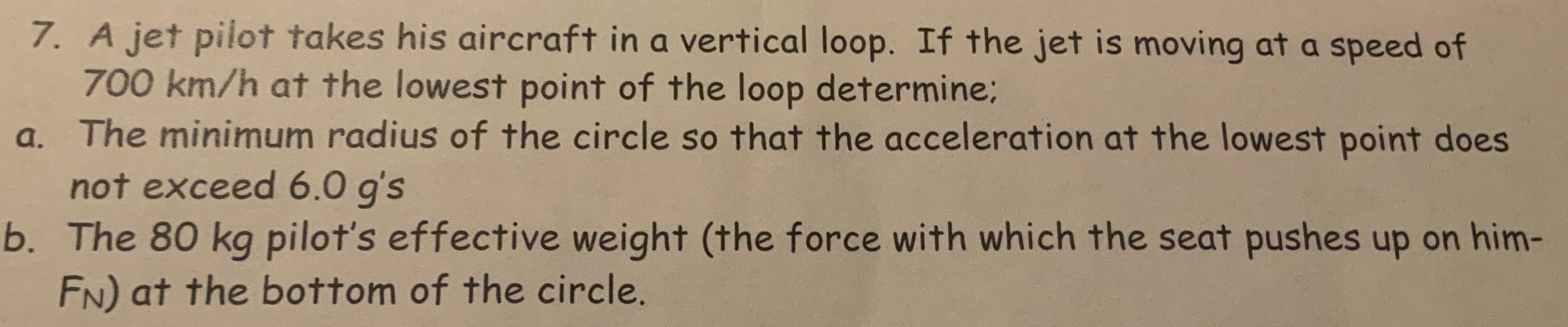 Solved A jet pilot takes his aircraft in a vertical loop. If | Chegg.com
