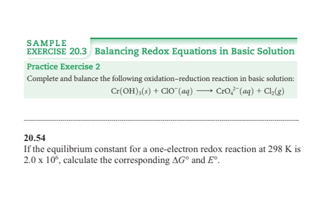 Solved SAMPLE EXERCISE 20.3 Balancing Redox Equations in | Chegg.com
