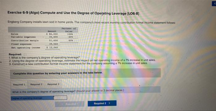 Solved Exercise 6-9 (Algo) Compute and Use the Degree of | Chegg.com