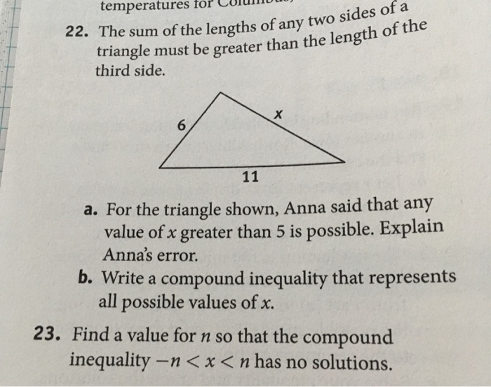 Solved temperatures triangle must be greater than the length | Chegg.com