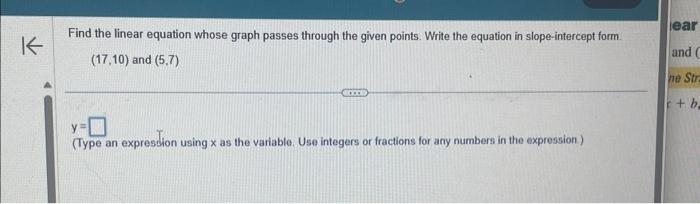 Solved Find the linear equation whose graph passes through | Chegg.com