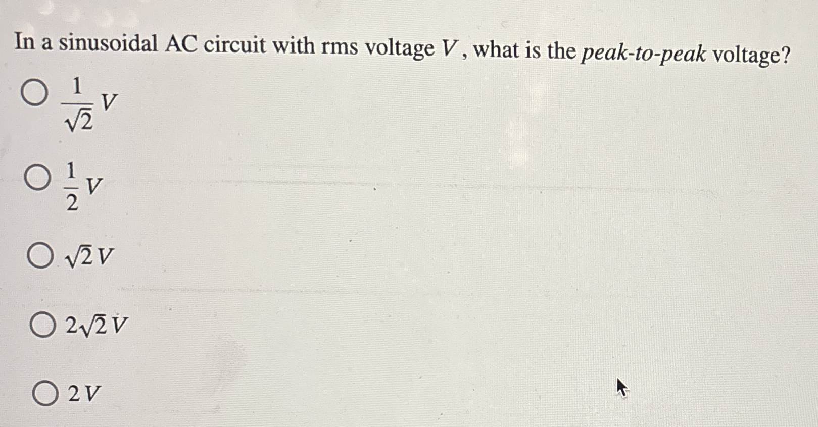 Solved In a sinusoidal AC circuit with rms voltage V, ﻿what | Chegg.com