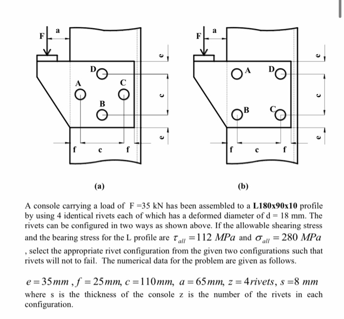 Solved 0 1 + (b) A console carrying a load of F =35 kN has | Chegg.com