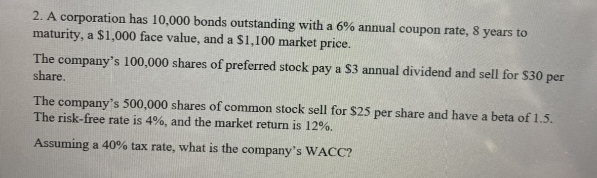 Solved A corporation has 10,000 ﻿bonds outstanding with a 6% | Chegg.com