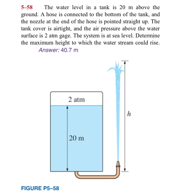 Solved 5-58 ﻿The water level in a tank is 20m ﻿above the | Chegg.com