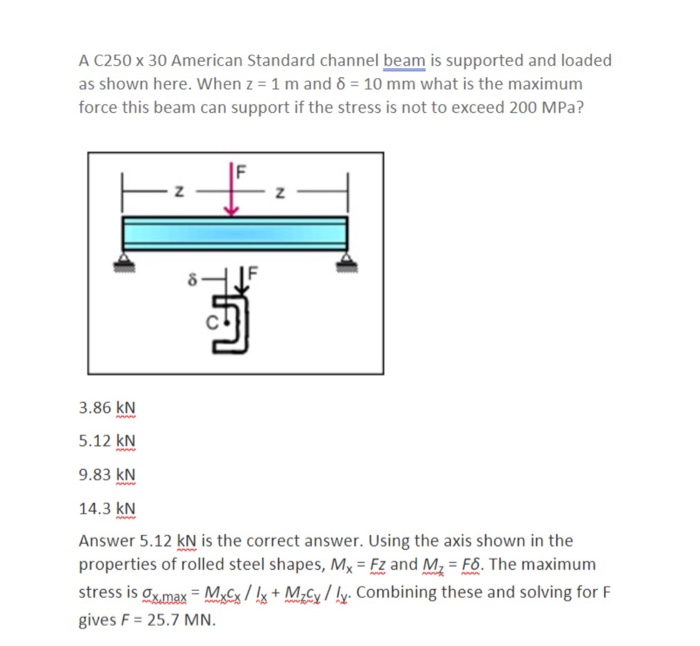 Solved A C250 x 30 American Standard channel beam is | Chegg.com