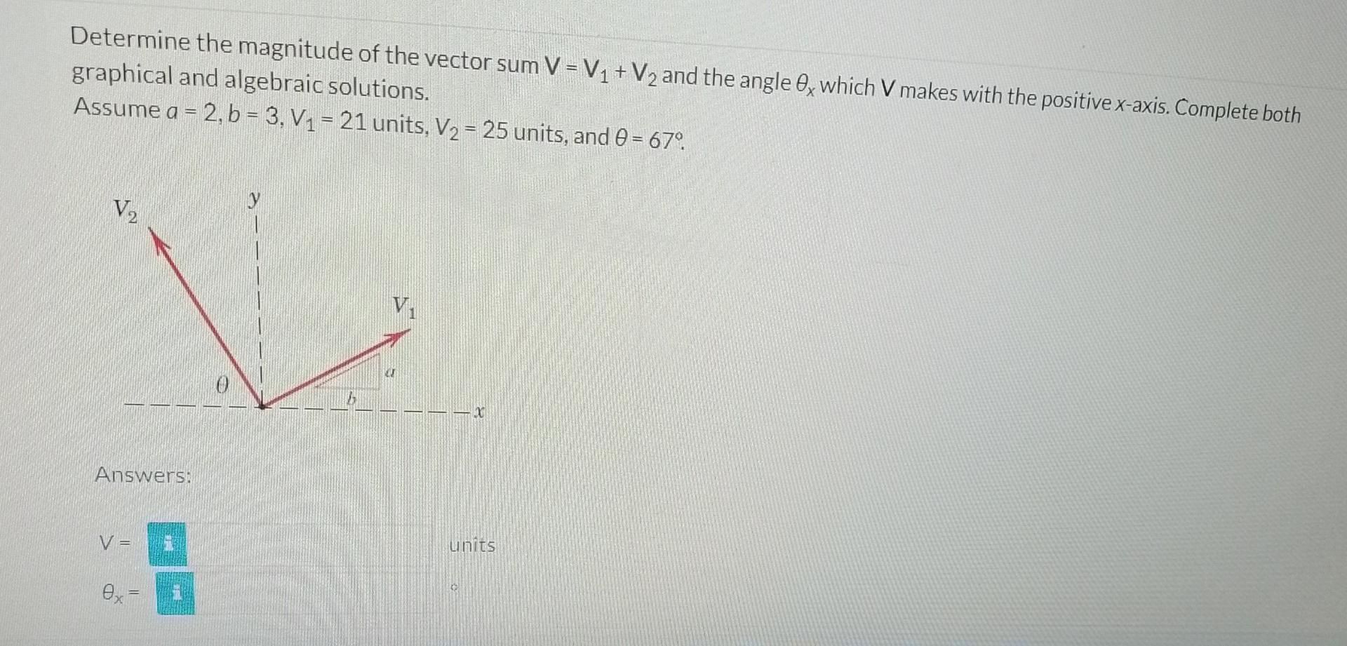 Solved Determine the magnitude of the vector sum V=V1+V2 and | Chegg.com