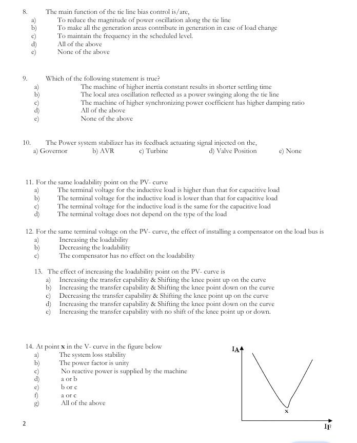 Solved 8. The main function of the tie line bias control | Chegg.com