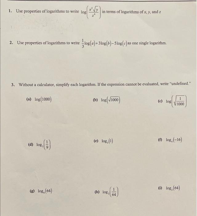 Solved 1. Use properties of logarithms to write log in terms | Chegg.com